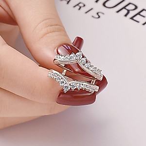 Wuziwen Wedding Guard Ring Enhancers for Engagement Rings Womens CZ 925 Sterling Silver Size 5-12 (Silver, 7)