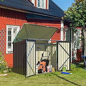 Greesum Metal Outdoor Storage Shed, Steel Utility Tool Shed Storage House with Door & Lock, 5.8' * 3.3' Metal Sheds Outdoor Storage for Trash Can, Black