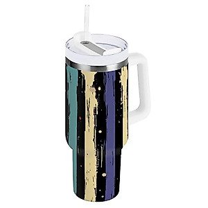 Double Insulated Tumblers 30 Oz with Straw and Handle, Colorful Flag Travel Coffee Tumbler