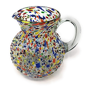 Mexican Hand Blown Glass Pitcher – Confetti Rock Design (84 oz)