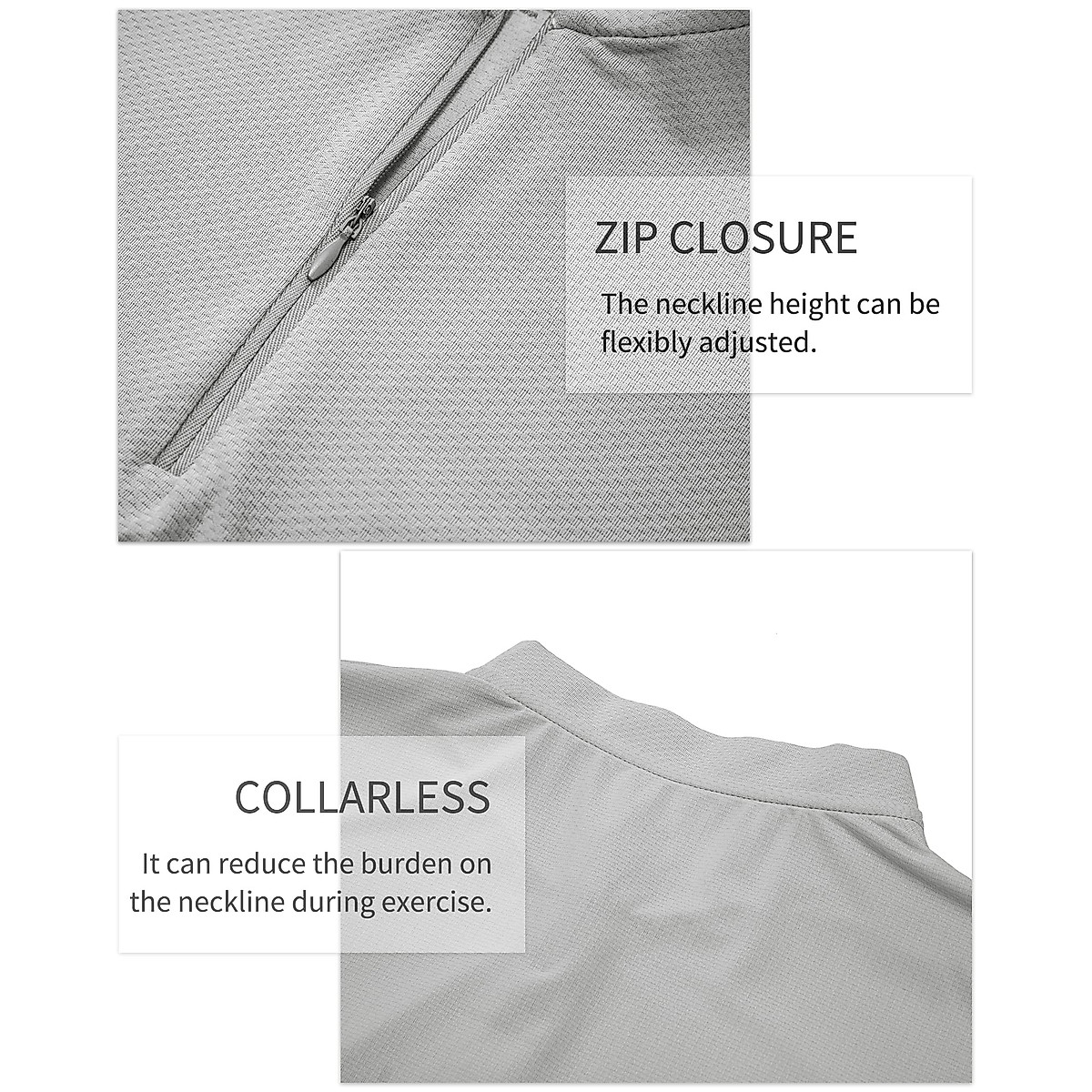 LastFor1 Women's Golf Polo Shirt Short Sleeves UPF 50+ Tennis Tops Active T-Shirt Quick Dry Zip Up Running Shirts Light Grey L