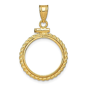 Roy Rose Jewelry Gold Coin Pendant Mounting - 16.5mm Coin Size - Casted Rope Design Frame - 14K Yellow Gold - Screw Top with Bail