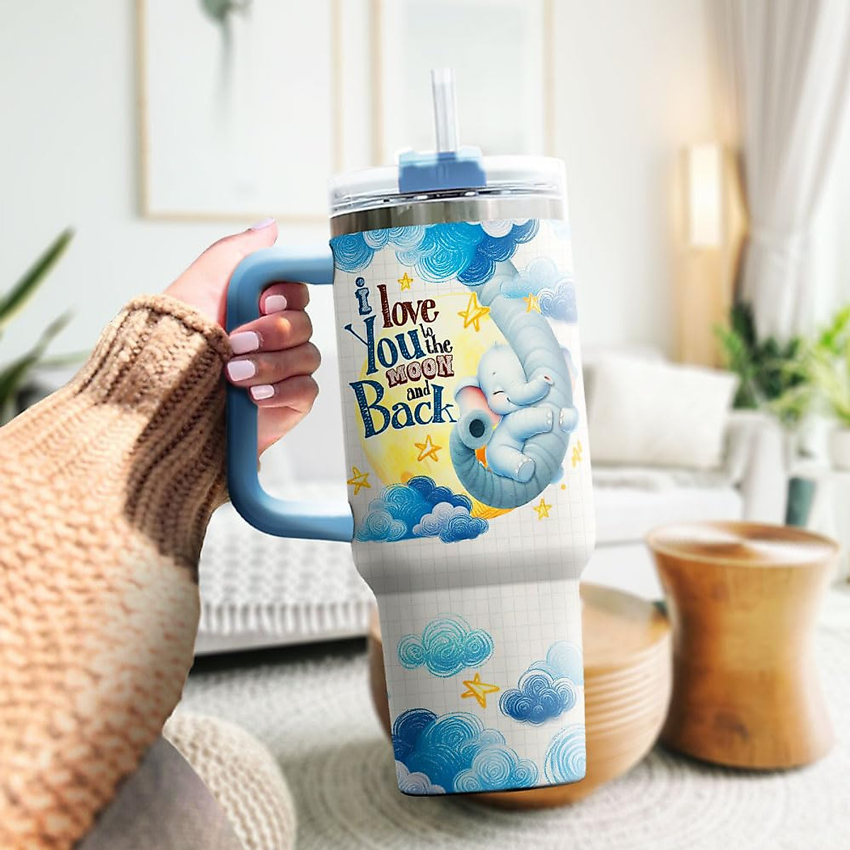 99OWL Mom Gifts, Women Cups Mama Funny Light Mothers Mother To Tumblers Cup Handle Day Navy Be Coffee Momma Blue, Being Mom Elephant, Tumbler 40 Oz With Handle Lid And Straw