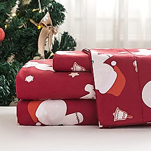 KACEMOO Twin Size Christmas Sheet Set Soft 1800 Thread Count Christmas Sheets Printed Bed Sheets, Deep Pocket Warm Sheet Winter Holiday Sheets Machine Washable Patterned Double Brushed Bed Sheets