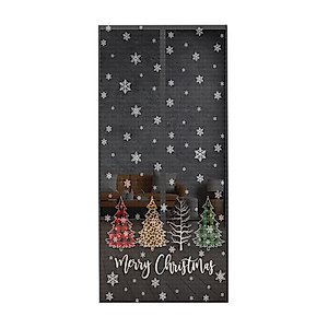 OComster Black Christmas Tree Magnetic Screen Door, Xmas Tree Winter Snowflake Hands Free Screen Mesh Size 38" x 83", Reinforce Heavy Duty Mesh Screen Doors for Patio/Front/Sliding Door