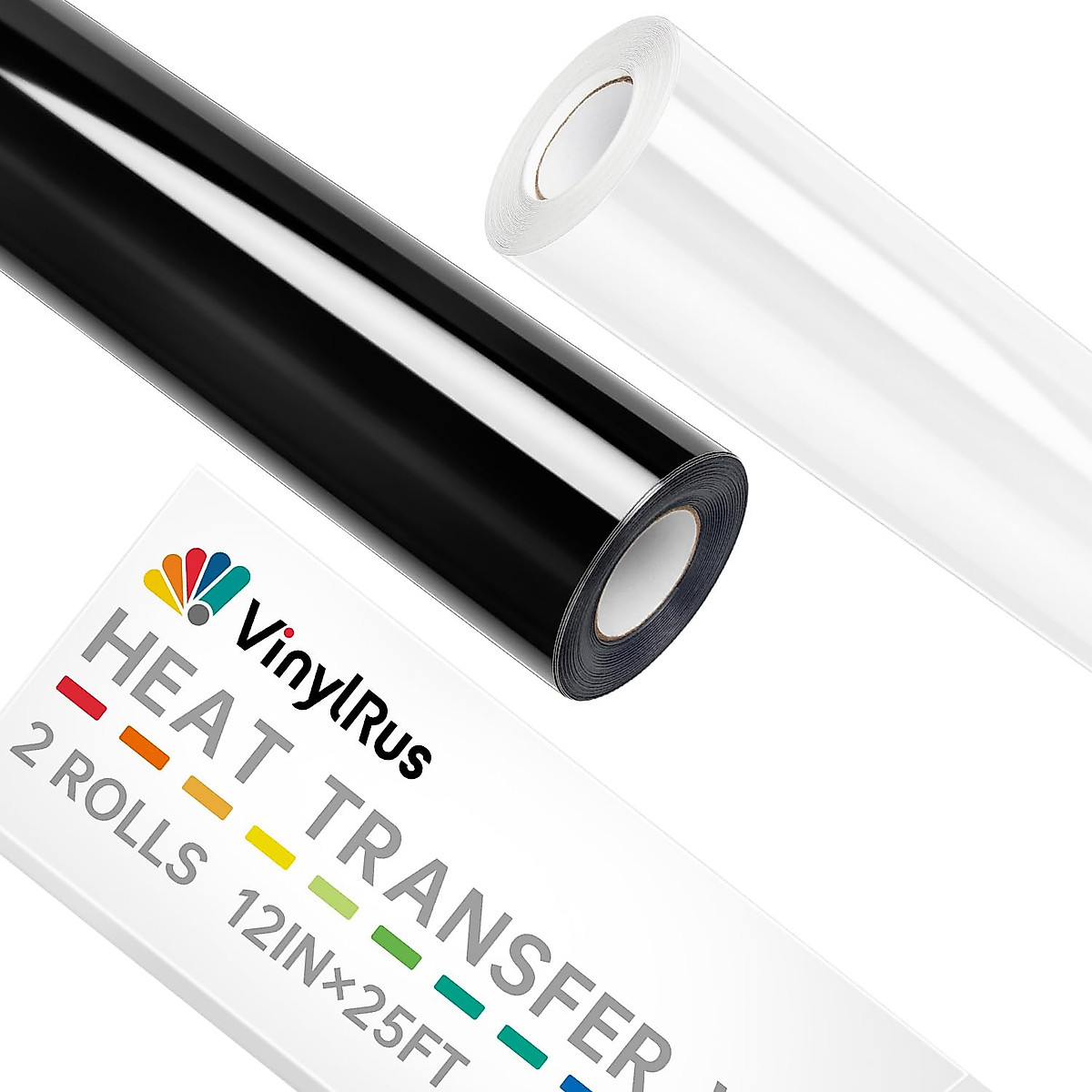 VinylRus Heat Transfer Vinyl-12” x 25ft Black & White Iron on Vinyl Roll for Shirts, HTV Vinyl for Silhouette Cameo, Cricut, Easy to Cut & Weed