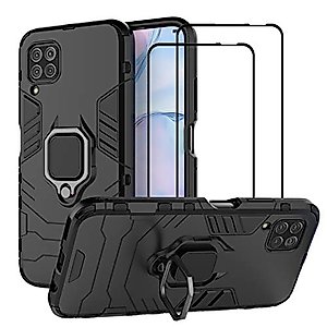 EasyLifeGo for Huawei P40 lite/Huawei Nova 7i Kickstand Case with Tempered Glass Screen Protector [2 Pieces], Hybrid Heavy Duty Armor Dual Layer Anti-Scratch Case Cover, Black