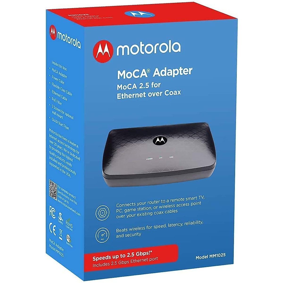 Motorola MoCA 2.5 Adapter – 2 Pack | True 2.5 Gbps Throughput | Ethernet Port for Ethernet Over Coax | Ideal Backbone for Reliable High Speed Home Internet