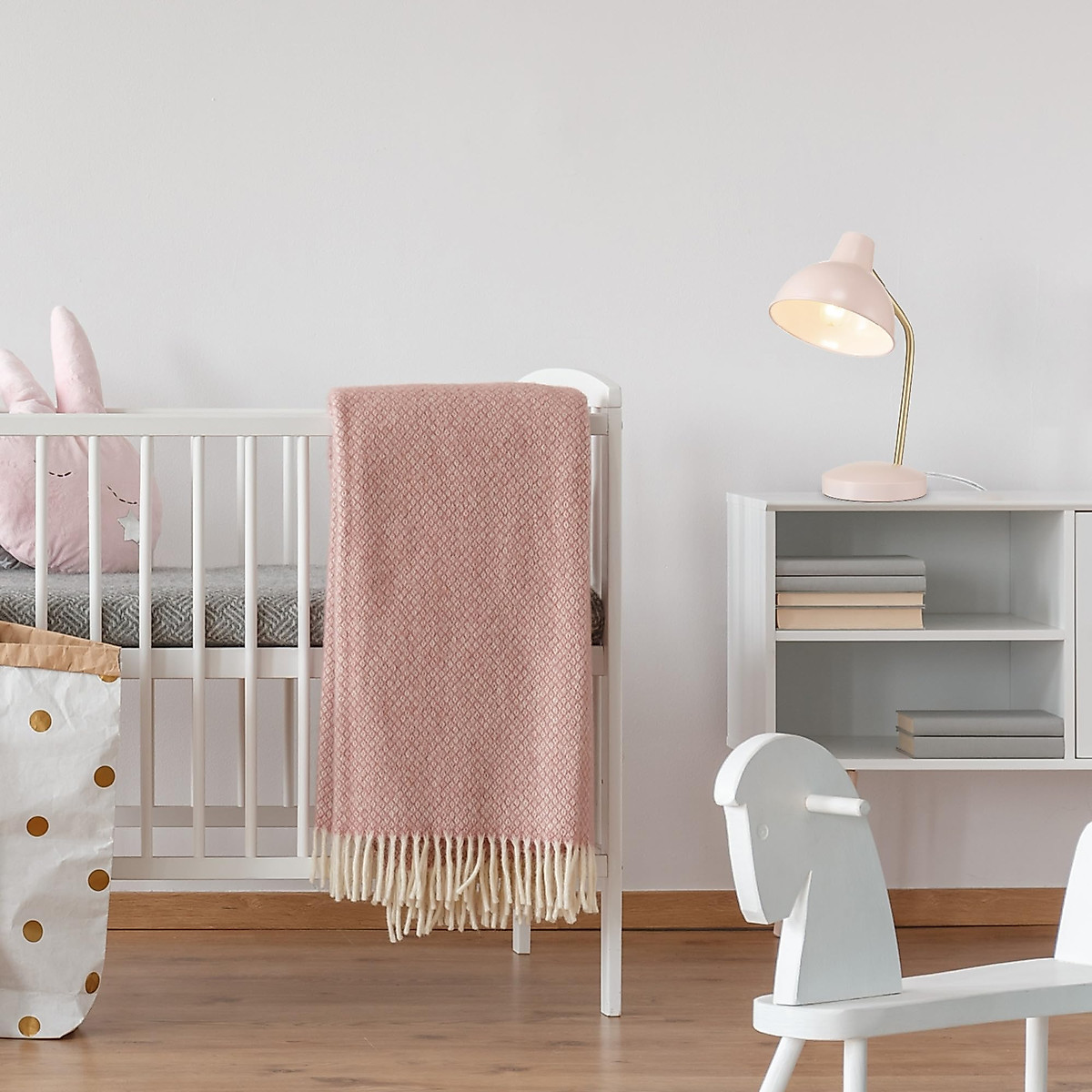 Globe Electric 67339 16" Desk Lamp, Matte Rose, Matte Gold Arm, Clear Cord, in-Line On/Off Switch, Home Décor, Lamp for Bedroom, Home Office Accessories, Desk Lamps for Home Office, Desk Light