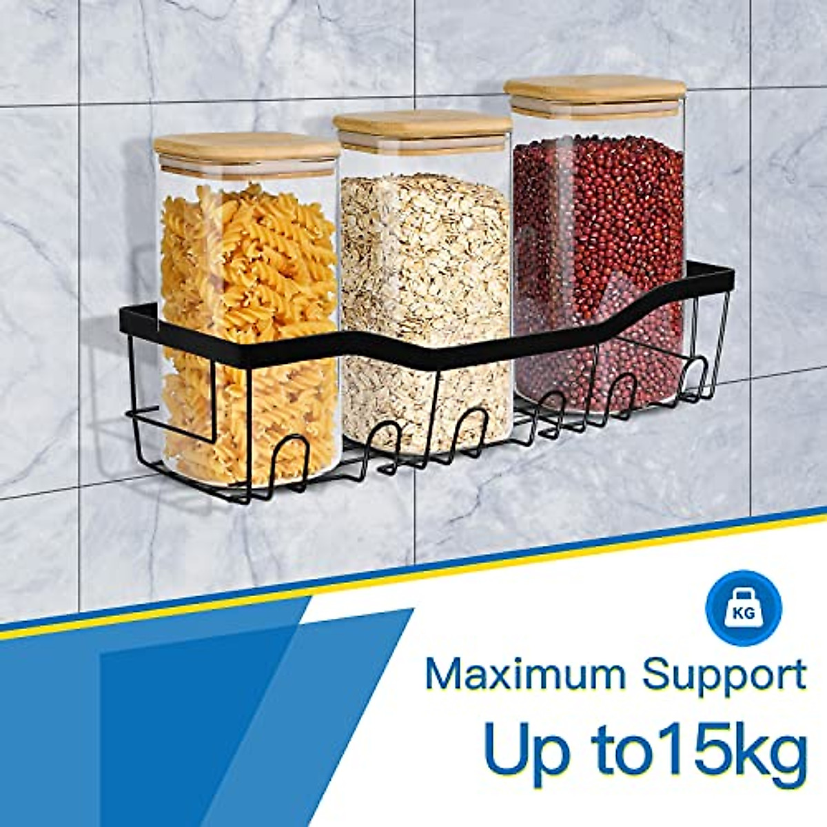 HUGSEE Shower Caddy Adhesive Shower Shelves 5 Pack Bathroom Caddy for Shower Organizer Storage Shower Shelf No Drilling with Soap Toothbrush Holder, Shower Rack for Inside Shower Kitchen Storage Black