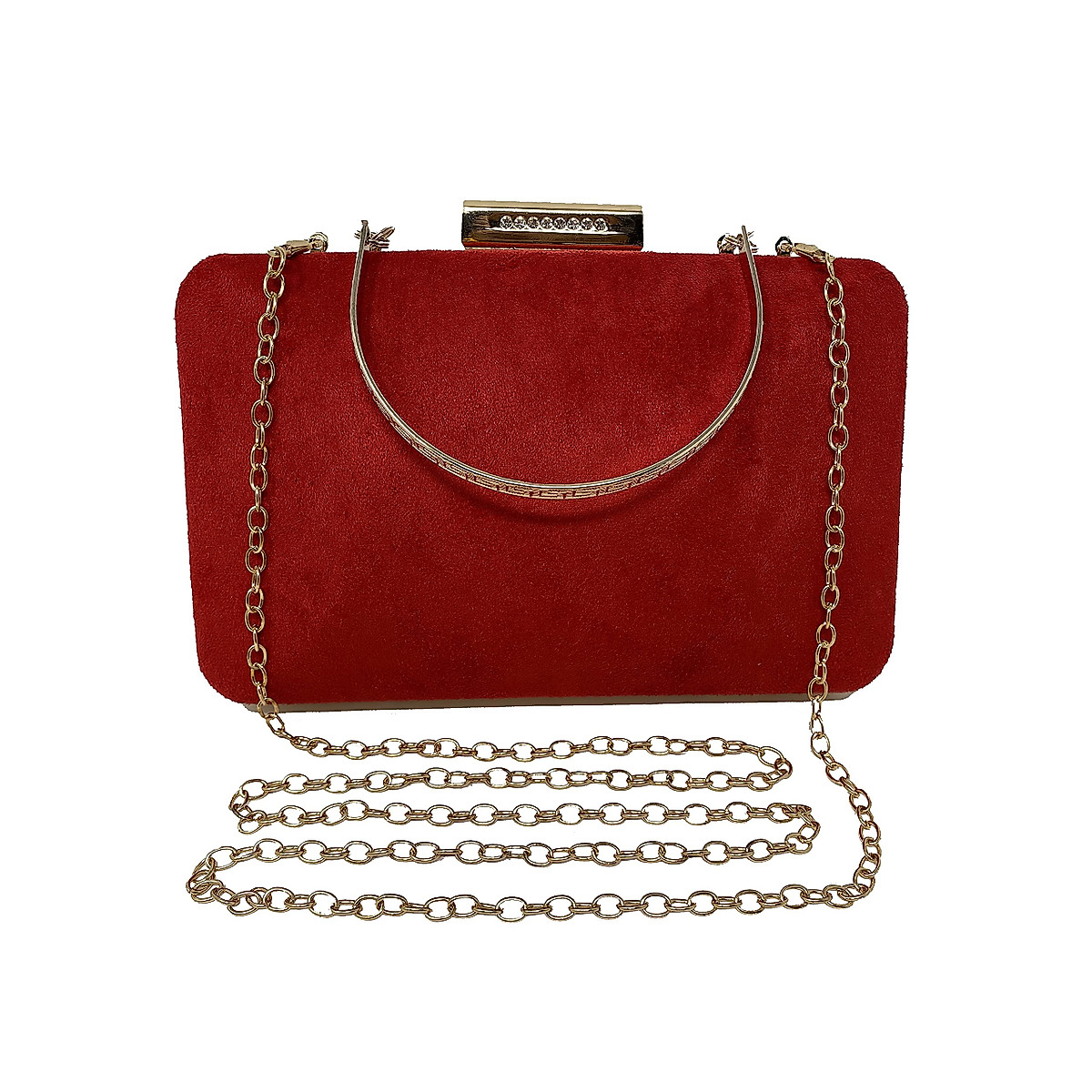 Cirilla Women Velvet Evening Bag Clutch Purse Crossbody Bag With Handle and Chain for Wedding Cocktail Party Banquet (Red)