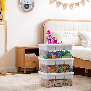 Citylife 17 QT Plastic Storage Box with Building Baseplate Lid and Removable Tray Craft Organizers and Storage Clear Storage Container for Organizing Bead, Tool, Sewing