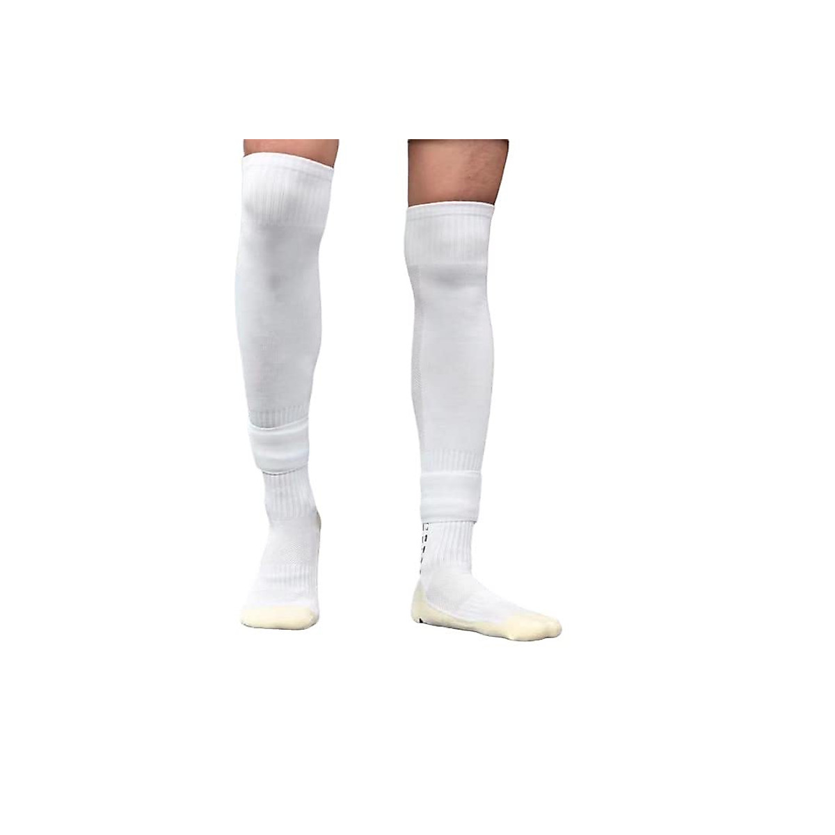 GRIP Soccer Socks with Shin Guard Sleeves & Straps | Durable and Comfortable Football Socks for Youth, Children, Girls & Adults | Non-Slip Fencing Socks for Training and Matches(White)