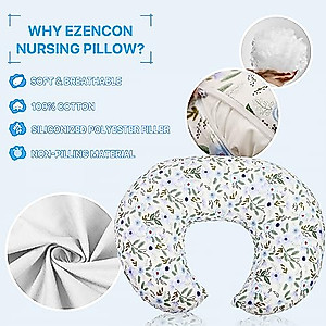 Ezencon Nursing Pillow for Breastfeeding Positioner - Breast Feeding Essentials Tummy Time Pillows with Removable Cotton Blend Cover (Flower-2)