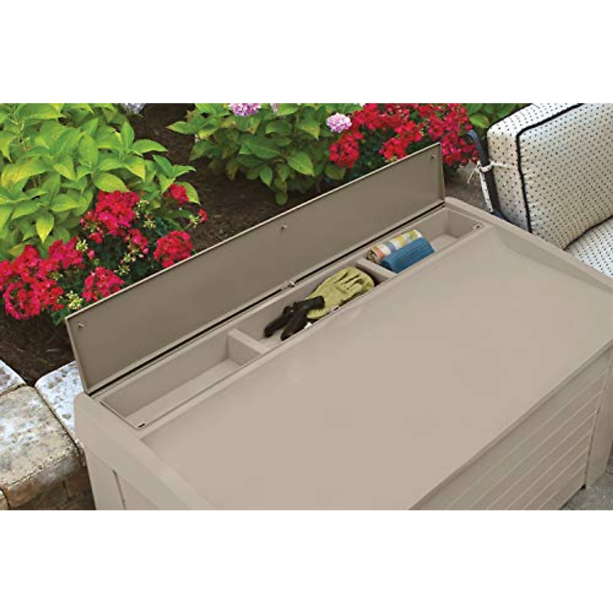 Suncast 127 Gallon Outdoor Resin Deck Storage Box, Taupe