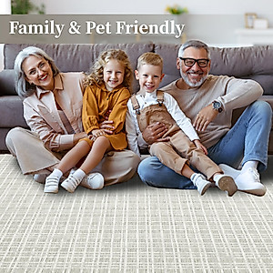 LUXLOOM Washable Area Rug 9x12 Rug for Living Room Modern Plaid Large Area Rug for Bedroom Decor Farmhouse Non Slip Throw Rugs Low Pile Stain Resistant Carpet for Office Dining Room 9'x12' Light Grey