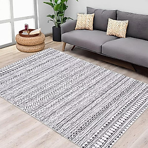 Zacoo Area Rug 9 x 12 Boho Rug Machine Washable Geometric Rug Indoor Modern Moroccan Floor Carpet Extra Large Soft Non-Slip Farmhouse Floorcover Home Decor Rug for Kitchen Living Room Bedroom, Grey