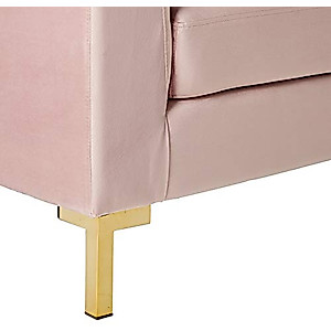 Iconic Home Girardi Modular Chaise Sectional Sofa Velvet Upholstered Solid Gold Tone Metal Y-Leg with 6 Throw Pillows Modern Contemporary, Blush