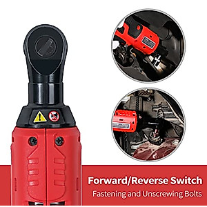 MANUSAGE 3/8" 20V Cordless Electric Ratchet Wrench, 44.25 Ft-lbs,380RPM, with 2 x 2.0A rechargeable lithium ion batteries，Charger and 20V Lithium-Ion LED work light