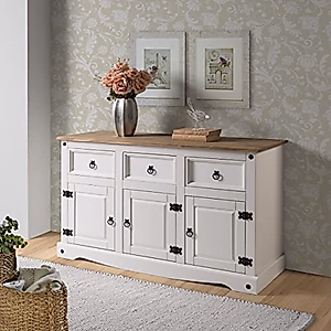 Furniture Dash, Sideboard Buffet, 3 Doors & 3 Drawers, Wooden Storage Cabinet, Cupboard Console Table, Ideal for for Living Room, Dining Room, Hallway, White