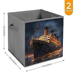 Titanic Cruise Ship Voyage Foldable Storage Bins with Handles Storage Cubes Closet Organizer for Living Room Bedroom 2PCS