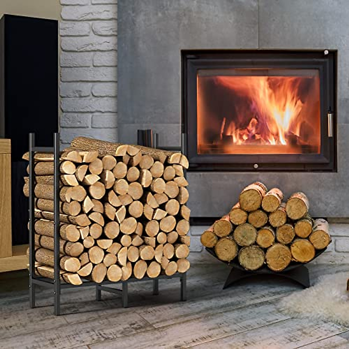 CADUKE 5.3ft Wood Holders Firewood Outdoor Fire Wood Rack for Fireplace Firewood Storage Heavy Duty Log Holder Stand Adjustable Firewood Rack Indoor, Metal