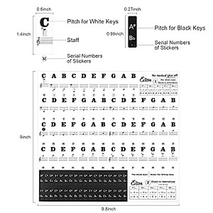Piano Stickers for Keys, Eison Full Set Piano Keyboard Stickers for 88/61/54/49/37 Keys Removable with Numbers, Leaves No Residue, Color Black,Great Children's Gift