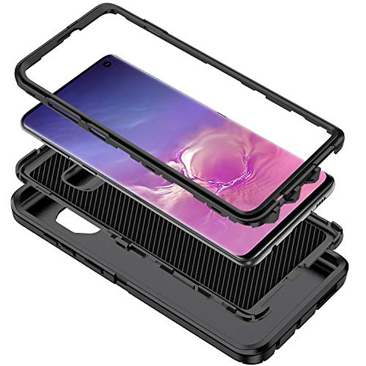 Regsun for Galaxy S10 Plus Case,Shockproof 3-Layer Full Body Protection [Without Screen Protector] Rugged Heavy Duty High Impact Hard Cover Case for Samsung Galaxy S10 Plus,Black