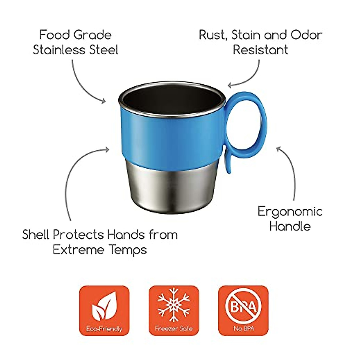 Innobaby Din Din Smart Stainless Steel Cup (9 oz) with Handle for Babies, Toddlers and Kids. BPA Free, Blue