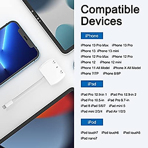 ELITEED iPhone Headphone Adapter,3in1 Lightning to 3.5 mm Headphone Jack Adapter,iPhone Splitter Audio and Charge for iPhone 14/13/12/SE/11/X/XR/8/iPad (Support Listening Music)