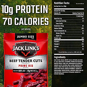 Jack Link's Tender Cuts, Prime Rib Flavor, 5.6 Oz Sharing-Size Bag and Jerky Snack with 11g of Protein and 70 Calories, Made with Premium Beef, 96 Percent Fat Free
