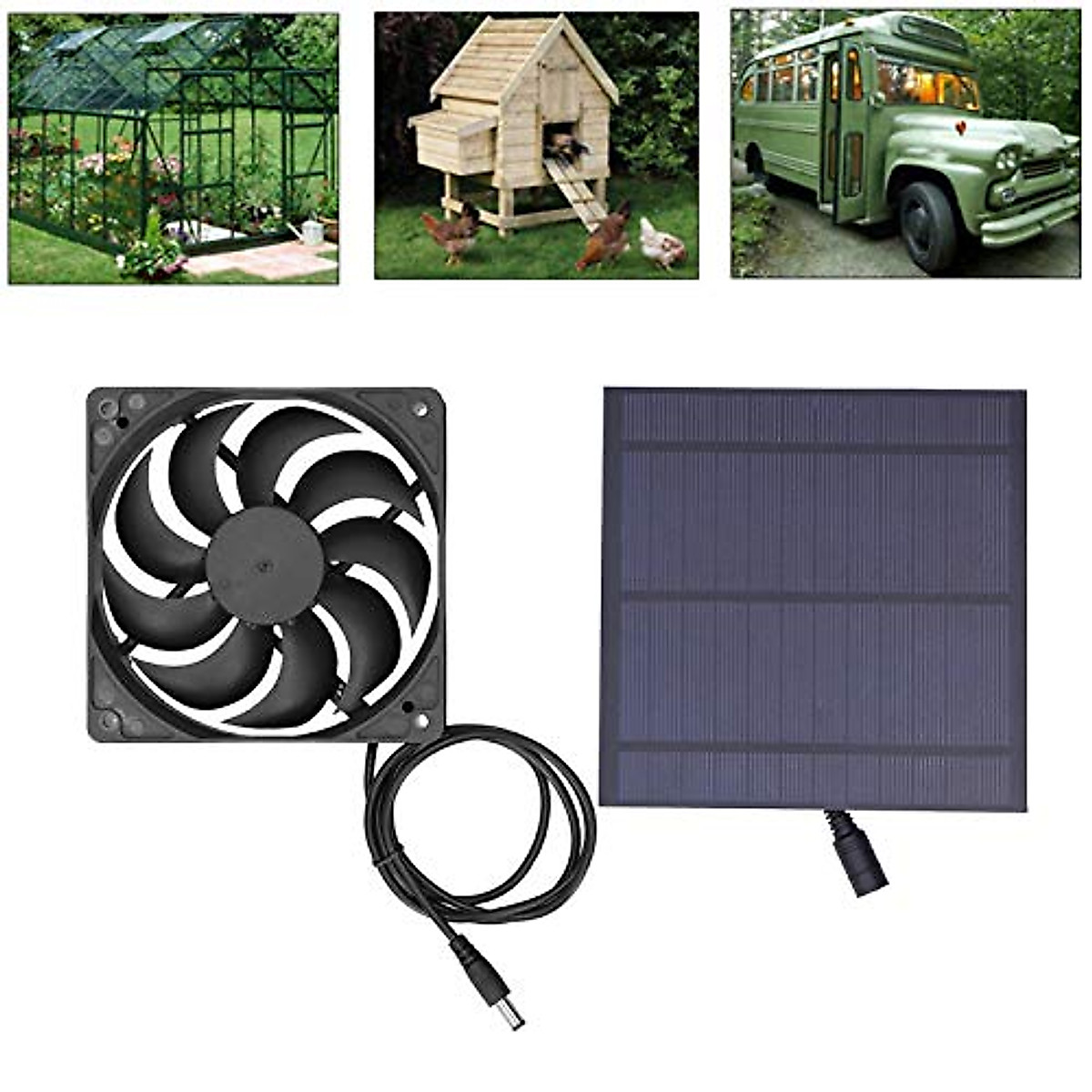 01 Greenhouse Ventilator, Solar Panel Cooling Fan Portable 6V 5W Ventilation Equipment for Chicken Houses for Tree Houses for Pet Houses for Kennels