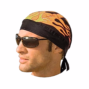 Daniel Smart Motorcycle Headwraps Cotton Doo Rag Skull Caps Sweat Wicking Cooling Helmet Liner for Men & Women (Black with Flames)