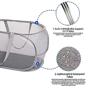 Tengou 62L Collapsible Pop up Laundry Basket, Reinforced Handles, Removable Dividers，Easy to Go Up and Down Stairs, breathable mesh Large Laundry Hamper for Clothes