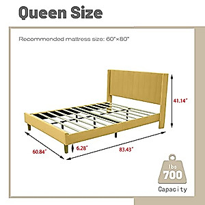 AGARTT Upholstered Platform Bed Frame Queen Size with Headboard and Footboard/Wooden Slats Support/No Box Spring Needed/Easy Assembly,Yellow Velvet