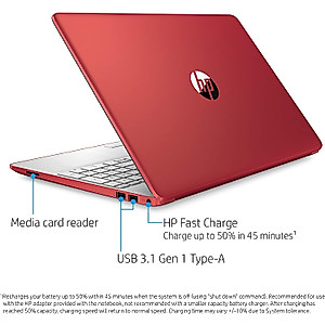 HP 15.6in Laptop (Intel Pentium Quad-Core N5000, 4GB RAM, 256GB SSD, HDMI, WiFi, Bluetooth, HD Webcam, Windows 10 S) (Renewed) Red