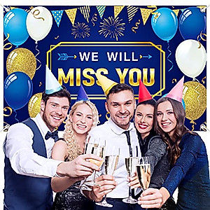 We Will Miss You Party Decorations Going Away Party Supplies Farewell Backdrop Retirement Decorations Goodbye Banner Anniversary Good Luck Banner for Coworker 6 x 4FT - Blue