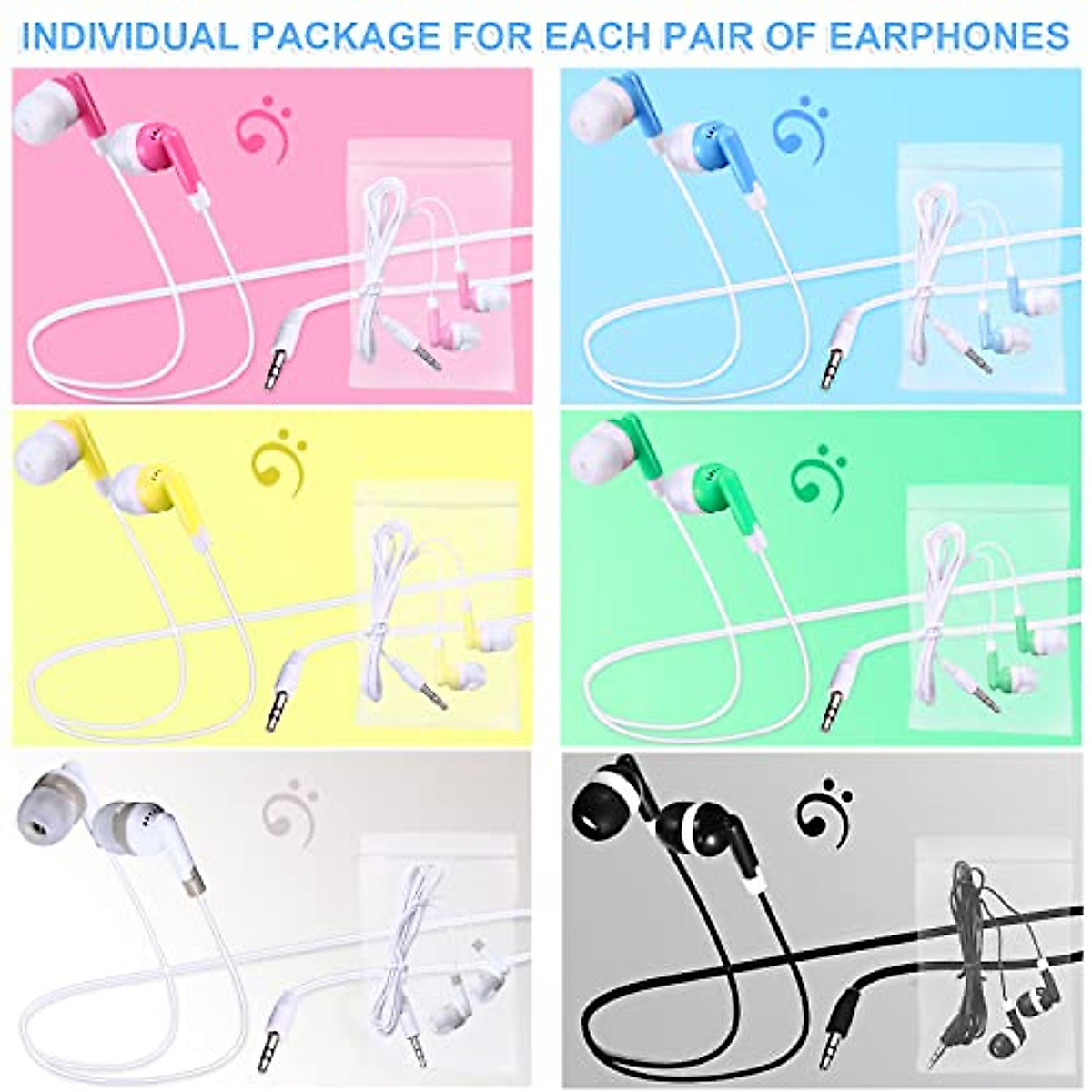 Konohan 60 Packs Earbuds Bulk Kids Headphones Earphones 6 Colors Ear ...