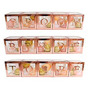 96 PC Bridal Shower Decorations Balloon Boxes Rose Gold - Transparent Block with BRIDE TO BE + GROOM + A - Z Letters and 40 Balloons- Engagement Bachelorette Parties Weddings Centerpieces Photo Booth
