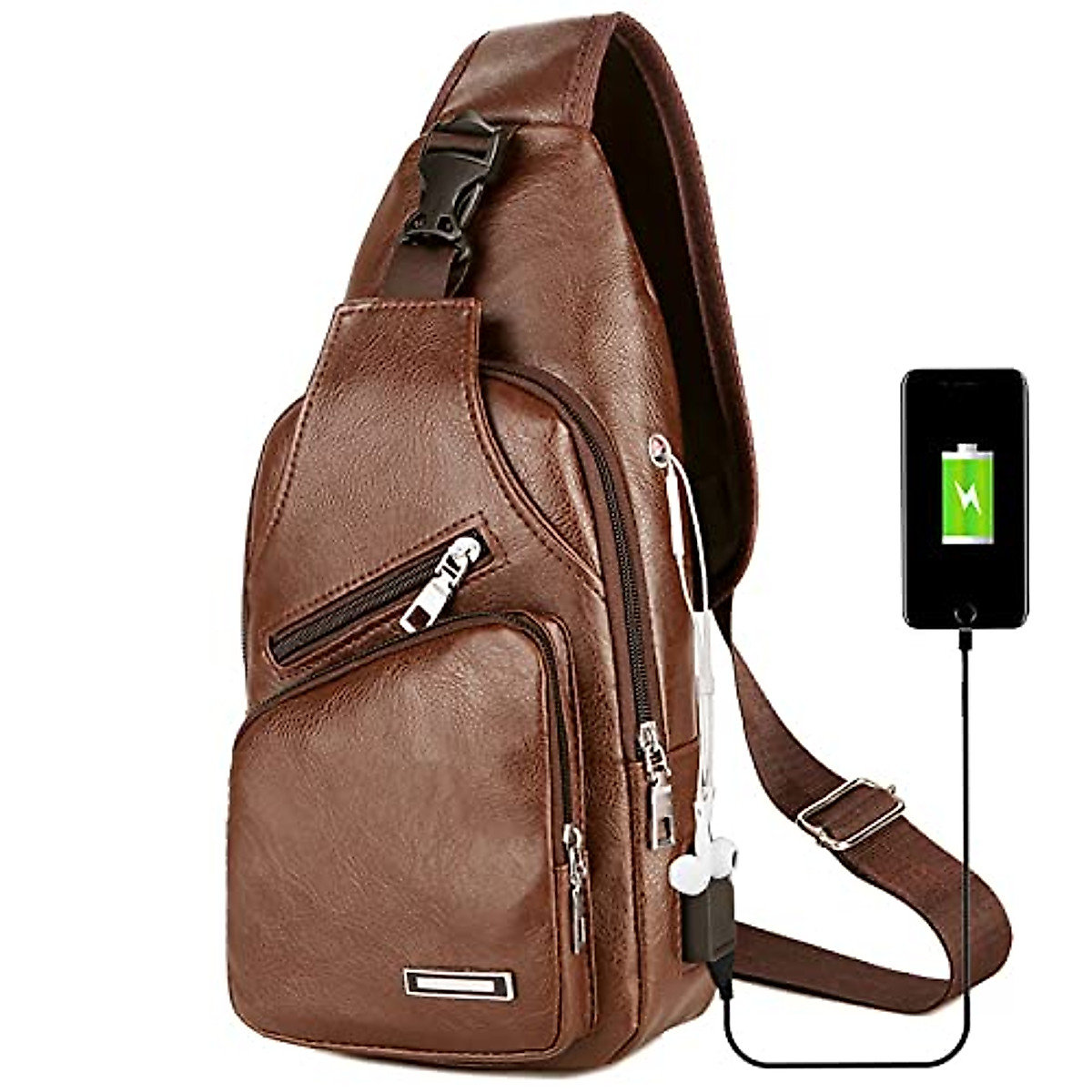 Crossbody Backpack for Men Women ,Sling Bag for Men Sling Backpack with USB Charging Port Sling Backpack Hiking Backpack Multipurpose Crossbody Chest Bag For Hiking Camping Outdoor Travel Brown