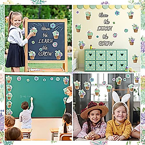 57Pcs Succulents Cutouts for Classroom Bulletin Board Potted Succulents Cut-Outs When We Learn We Grow Paper-Cuts Summer Banner Border Accents Decor for Kids School Classroom Party Wall Decorations