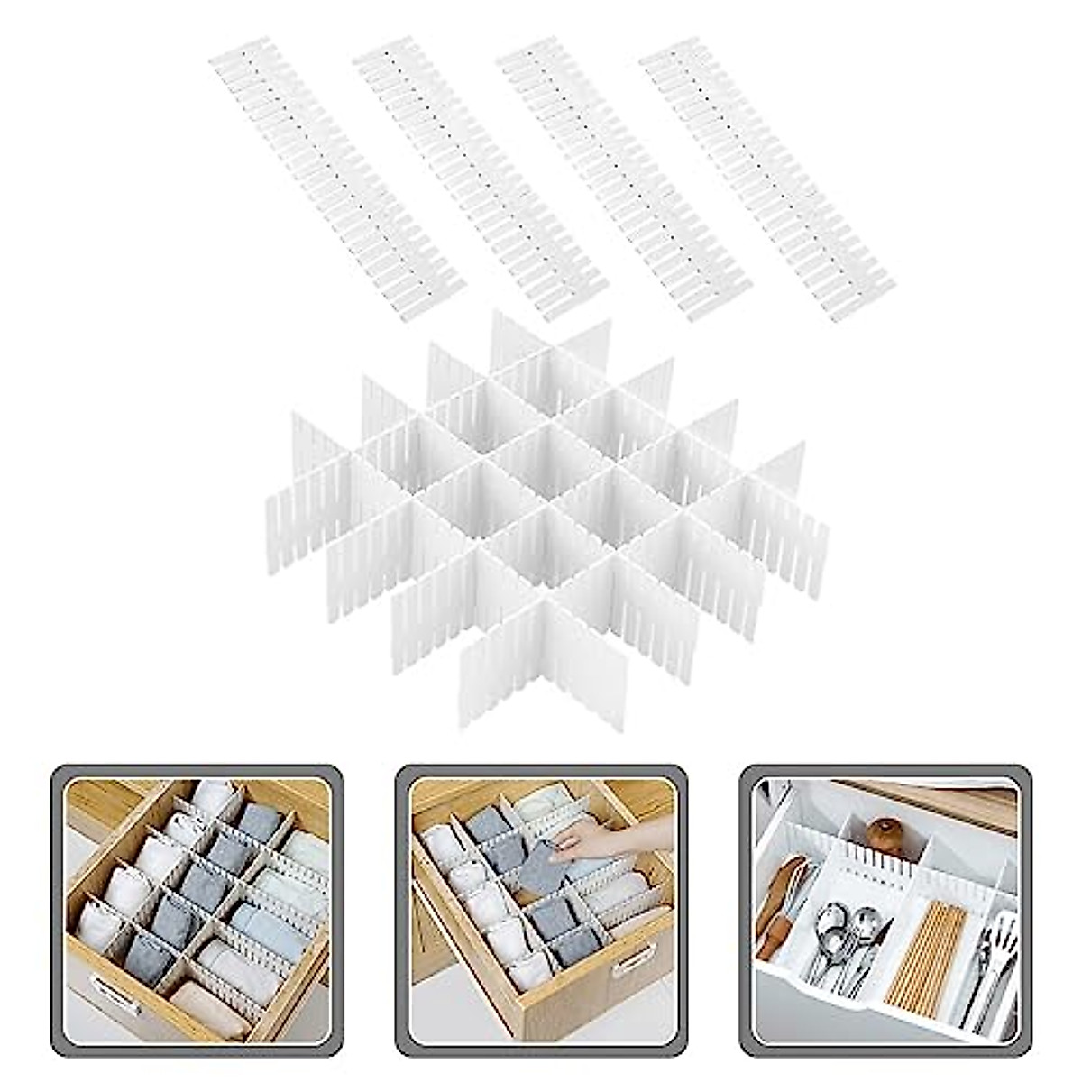 Cabilock Plastic Drawers 12pcs Adjustable Grid Drawer Dividers DIY Dresser Drawer Separators Organizers Container for Underwear Socks Belt Office Supplies Plastic Storage Drawers
