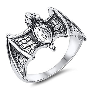 Ornate Realistic Bat Wing Ring New .925 Sterling Silver Band Size 12