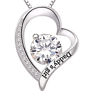 ALOV Jewelry Sterling Silver "Daddy's girl" Love Heart Cubic Zirconia Pendant Necklace