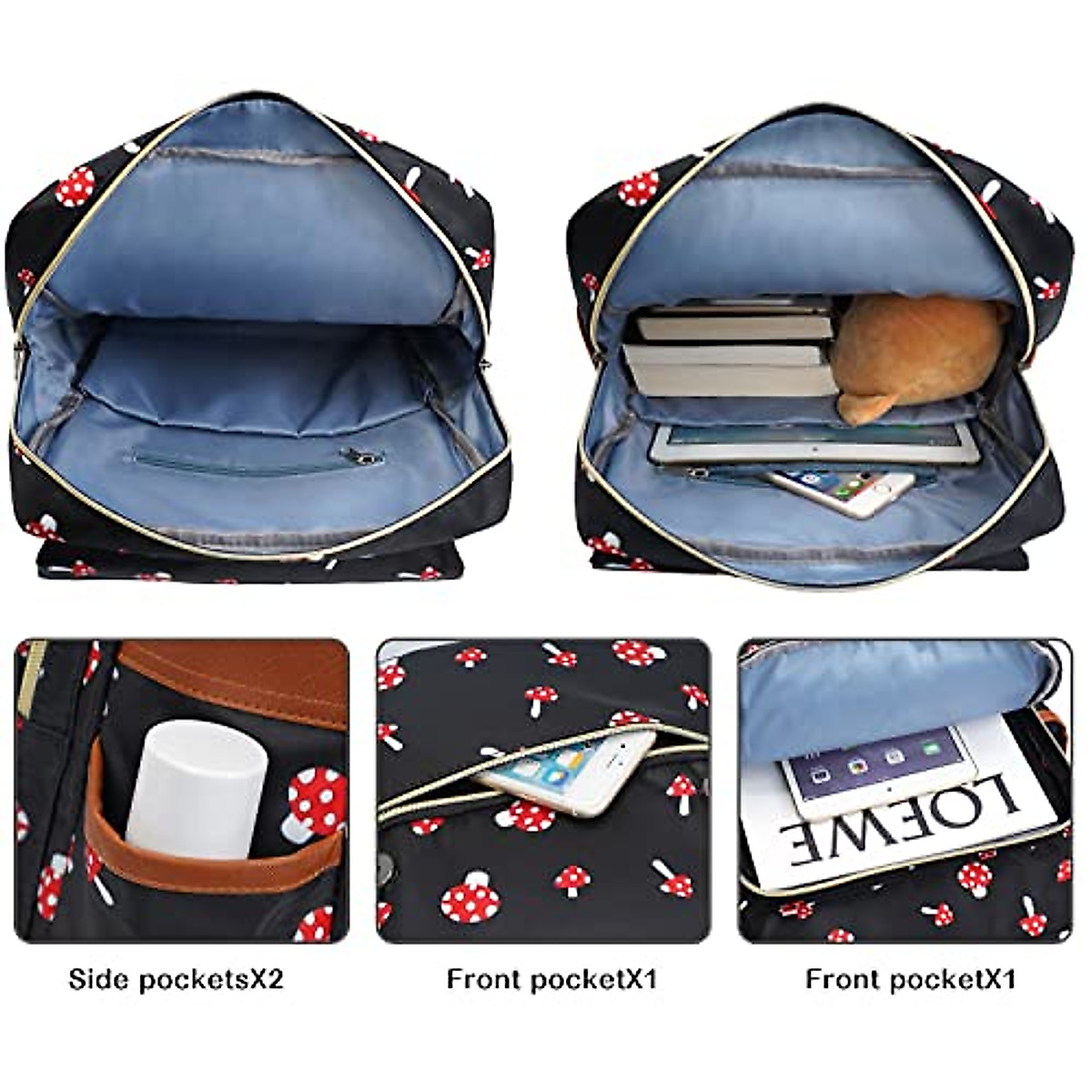 Malaxlx Mushroom Print School Backpack for Teen Girls Boys, College Bookbags Student School Bag Laptop Backpack for Womens