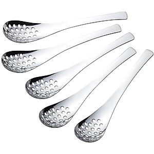 Shimomura Kihan 38533 Tsubasanjo Spoons, Set of 5, Stainless Steel, Perforated Drainer, Pot, Ramen Set, Made in Japan