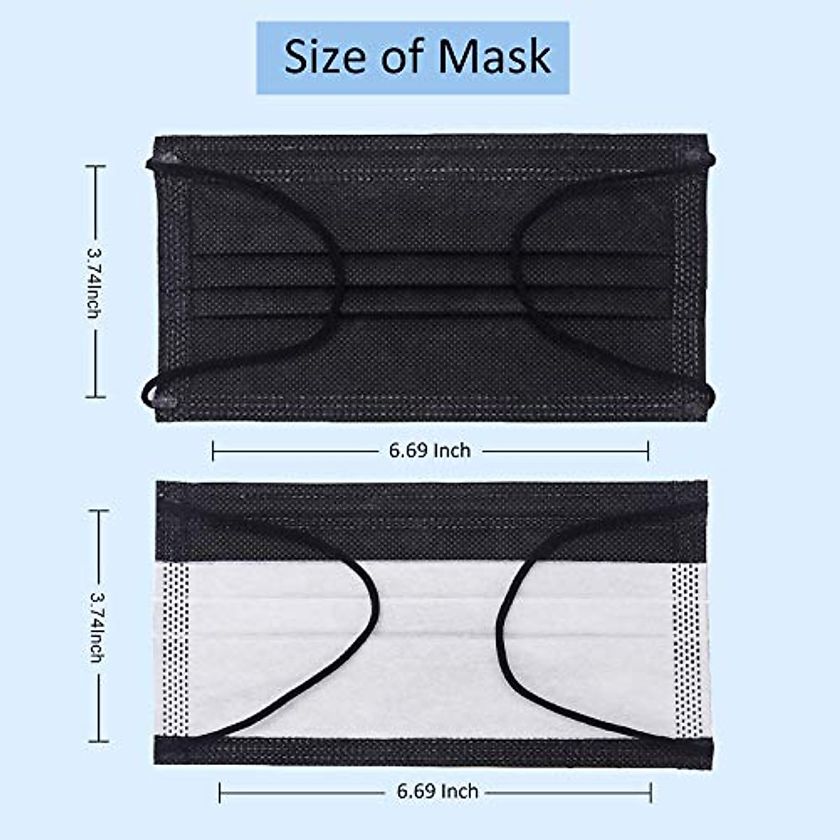 Pack of 50 Disposable Face Mask 3-Ply Breathable & Comfortable Safety Mask, Protective Masks for Indoor and Outdoor - Individually Wrapped (Black Mask)