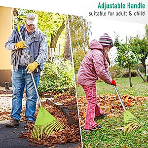 Colwelt Plastic Leaf Rake, Garden Poly Shrub Rake with 56’’ Lightweight Stainless Steel Handle, Include 22Tines Plastic Head & Garden Gloves, Garden Rake Leaf to Collect Loose Debris