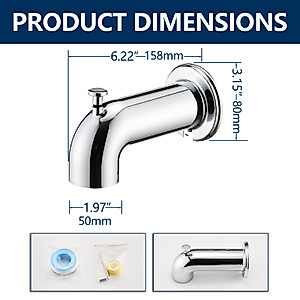 Sperwoesy Slip-On Tub Spout with Diverter Long for Bathtub Spout, Fit for 1/2 Inch Slip Pipe, Chrome