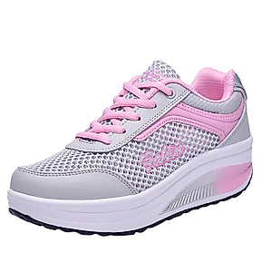 TUU Thick Bottom Mesh Sports Shoes Women Wedge Platform Sneakers Rocking Shoes